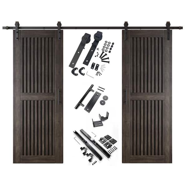 HOMACER ST 30 in. x 84 in. C-Panel Ebony Vertical Stripe Design Double ...