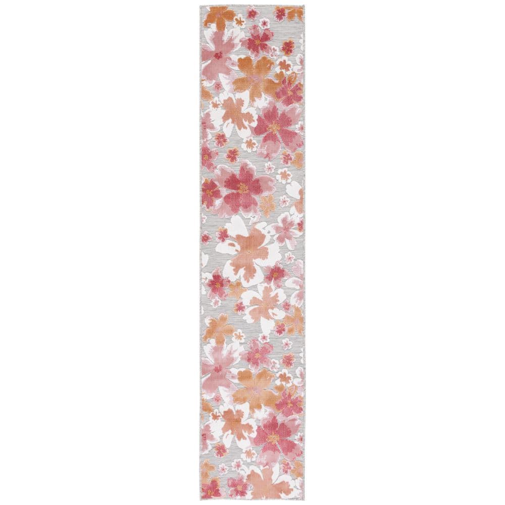 SAFAVIEH Cabana Gray/Rose 2 ft. x 9 ft. High-Low Abstract Floral Indoor ...