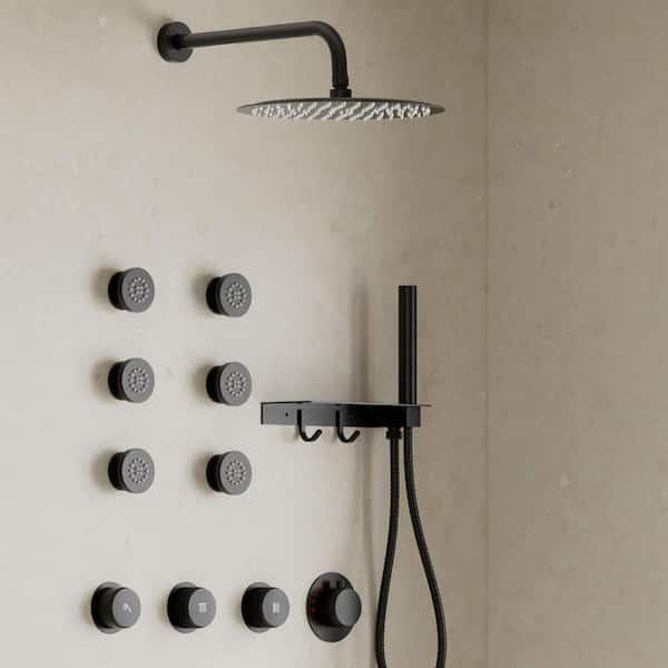 Cranach Thermostatic 7 Spray 12 In Wall Mount Round Shower System With