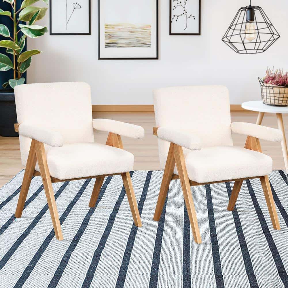 Modern White Altay Velvet Upholstered Arm Chair Set of 2 with Solid ...