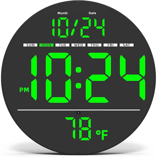 8 in. Green Digital Wall Clock with Large LED Display, PLUG-IN Clock ...
