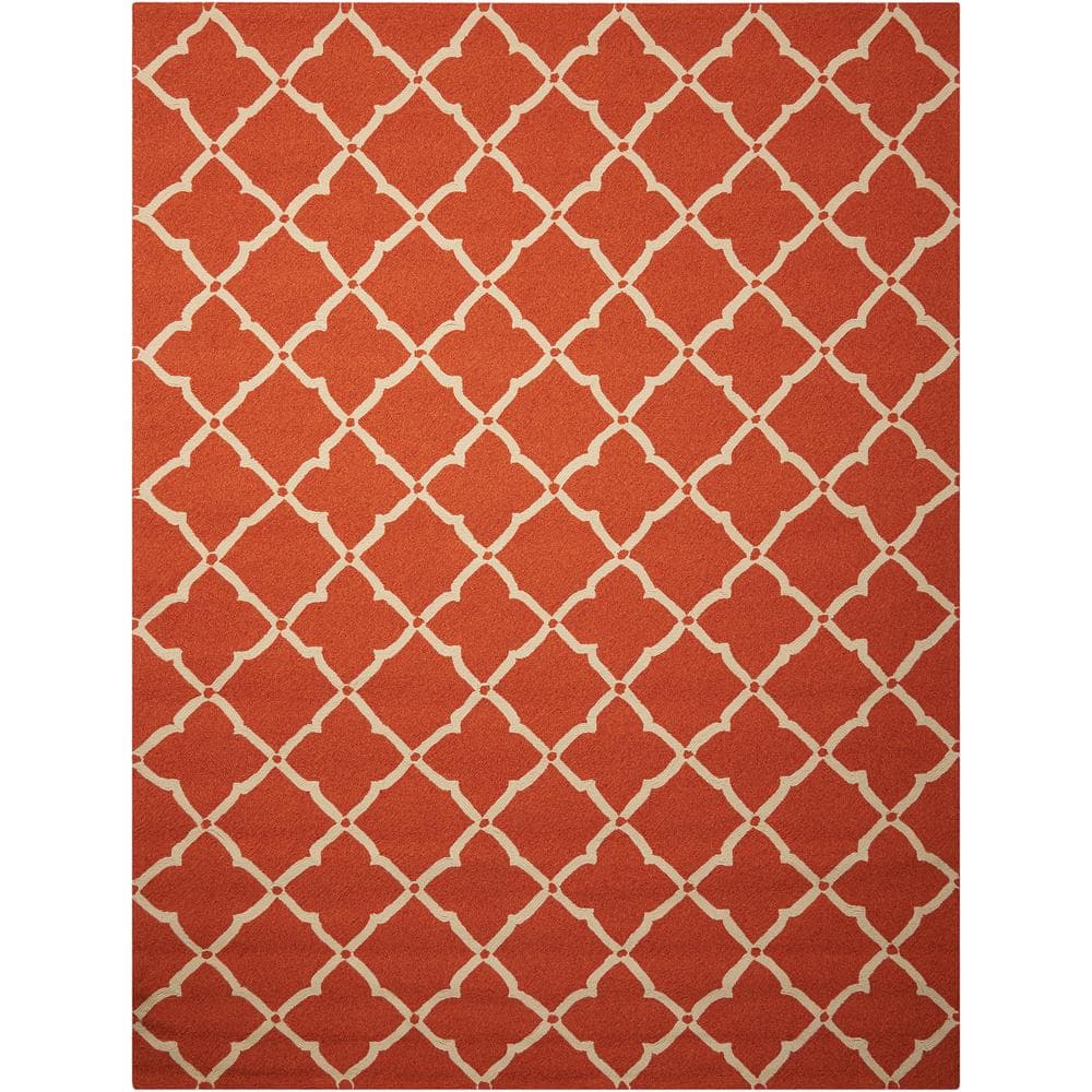 Nourison Portico Orange 8 ft. x 11 ft. Geometric Modern Indoor/Outdoor ...