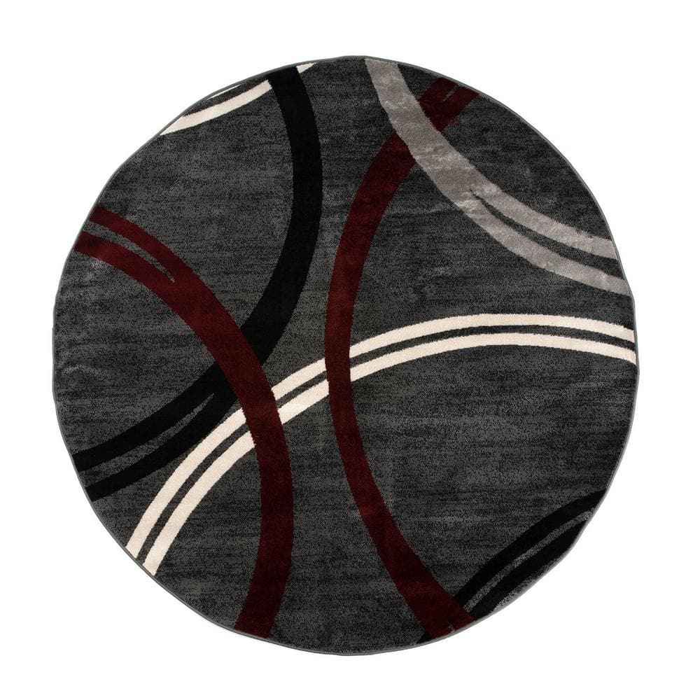 WRG Red Modern Abstract Circles Design 6 ft. 6 in. Round Area Rug ...