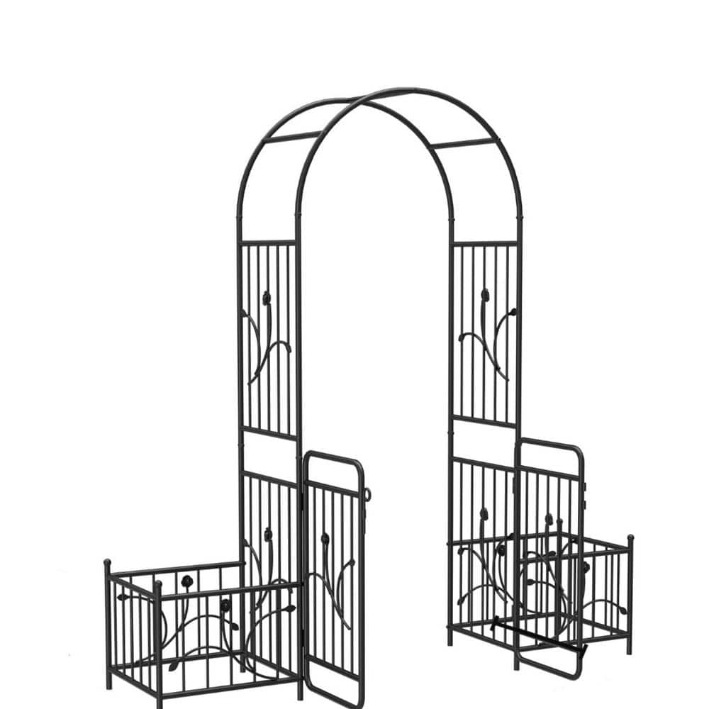 FAWEY TRED INC Metal Garden Arch with Gate and Planter Boxes, 87 in ...