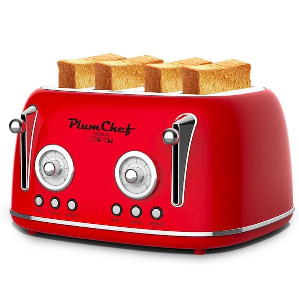 4 Slice Retro Style Dual Control Toaster Oven with Warming Rack, 6 ...