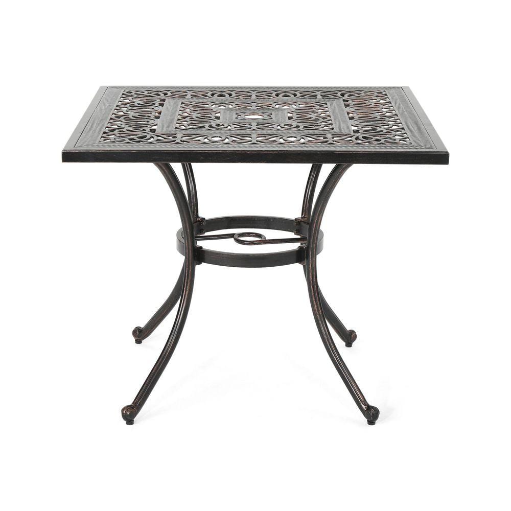 Tenleaf 34.75 in. Shiny Copper Brown Metal Square Outdoor Dining Table ...