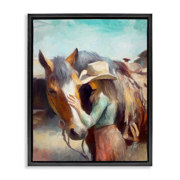 Stupell Industries Cowgirl Petting Horse by Ramona Murdock Black ...