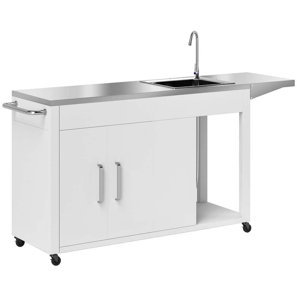Outsunny White Outdoor Grill Table with Stainless Steel Sink and ...