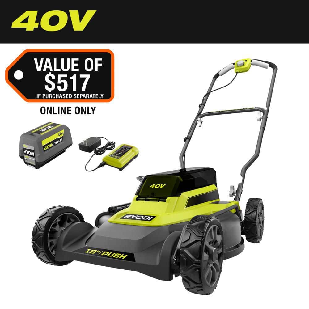 RYOBI 40V 18 in. 2-in-1 Cordless Battery Walk Behind Push Lawn Mower ...