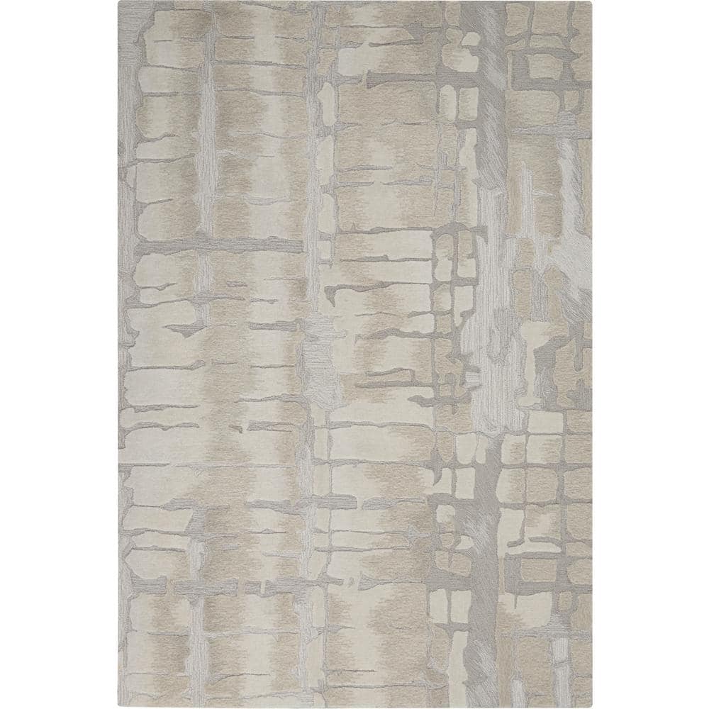 Nourison Symmetry Ivory/Beige 5 ft. x 8 ft. Distressed Contemporary ...