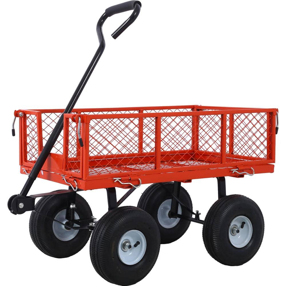 Tatayosi 3 Cu. Ft. Red Steel Garden Cart, Wagon Cart, Removable Side ...