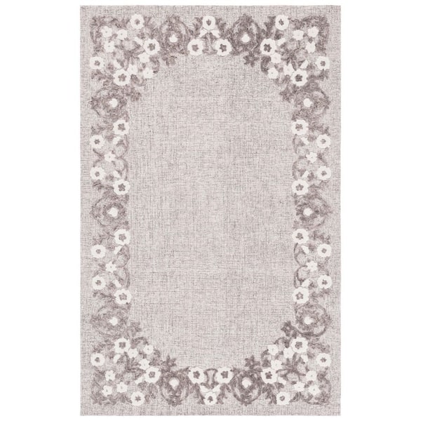 SAFAVIEH Ebony 3 ft. x 5 ft. Gray/Ivory Solid Floral Border Area Rug ...