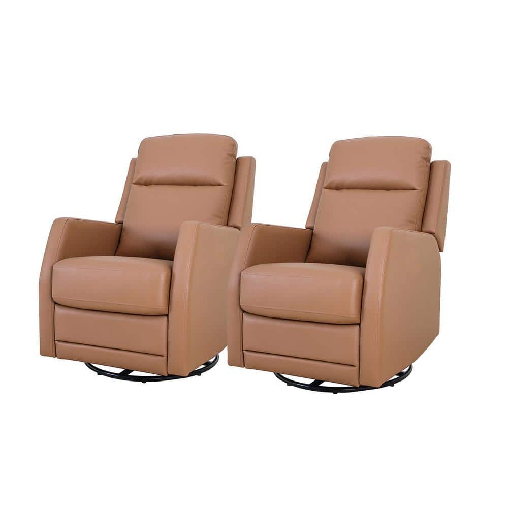 JAYDEN CREATION Coral Classic Camel Faux Leather Swivel Recliner with ...