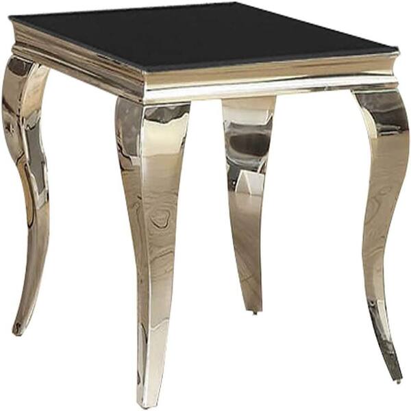 HOME IMPORTS EMPORIUM 24 in. Silver and Black Square Glass End Table ...