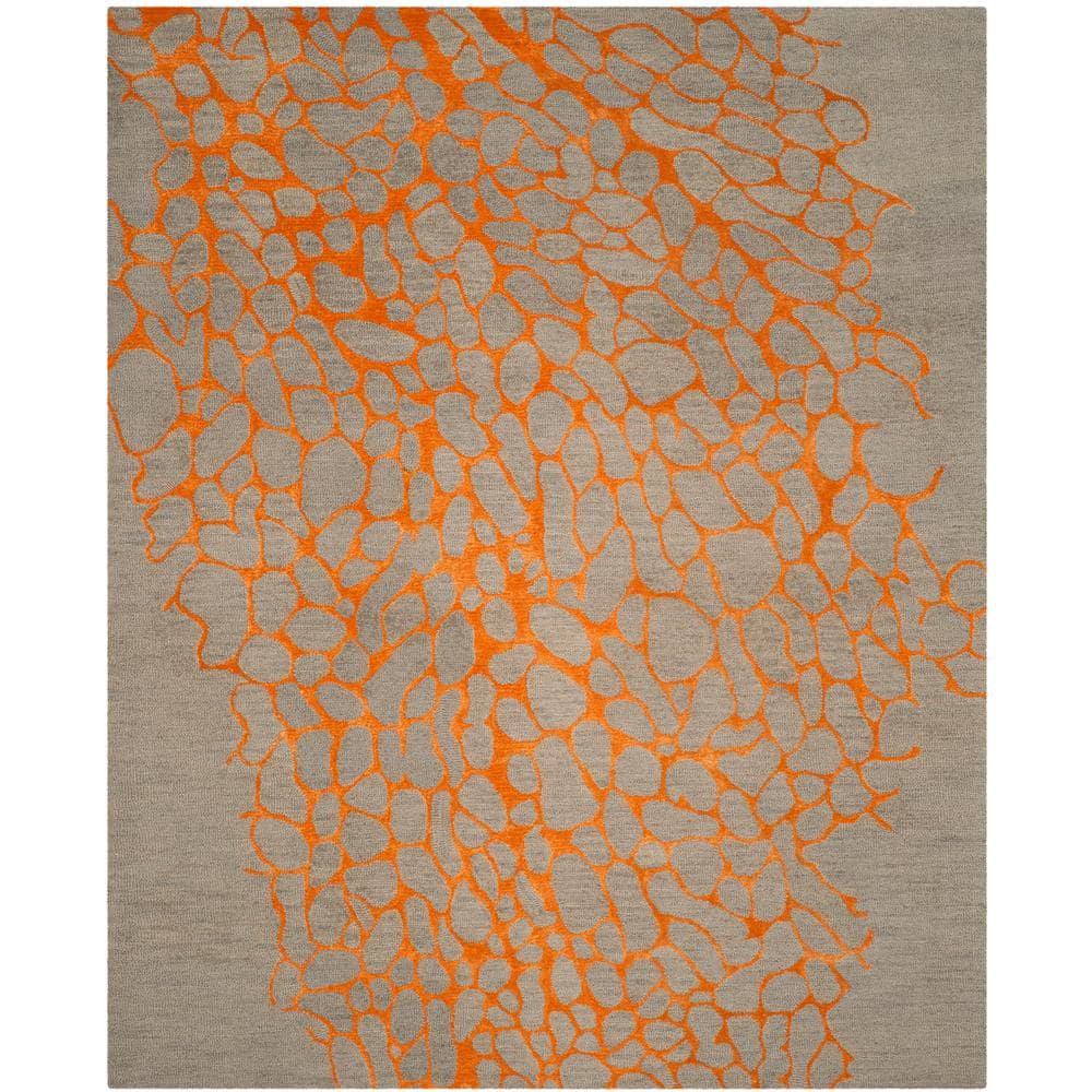 SAFAVIEH Blossom Gray/Orange 8 ft. x 10 ft. Geometric Area Rug BLM695C ...