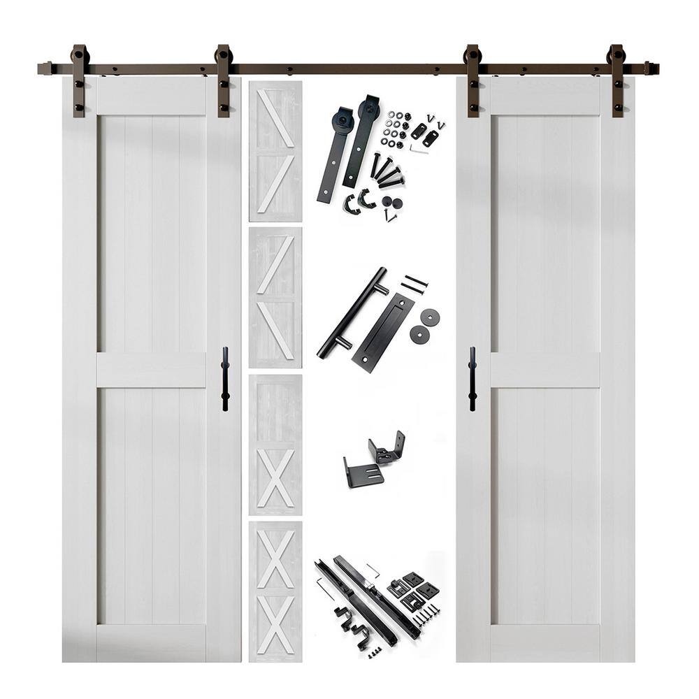 HOMACER 28 in. x 80 in. 5-in-1 Design White Double Pine Wood Interior ...