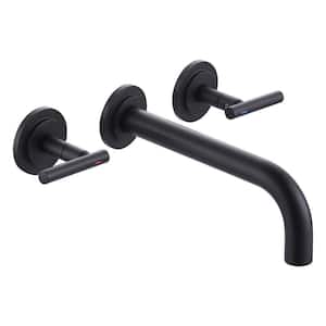 VEVETTA Waterfall 2-Handle Wall Mounted Bathroom Faucet in Matte Black ...