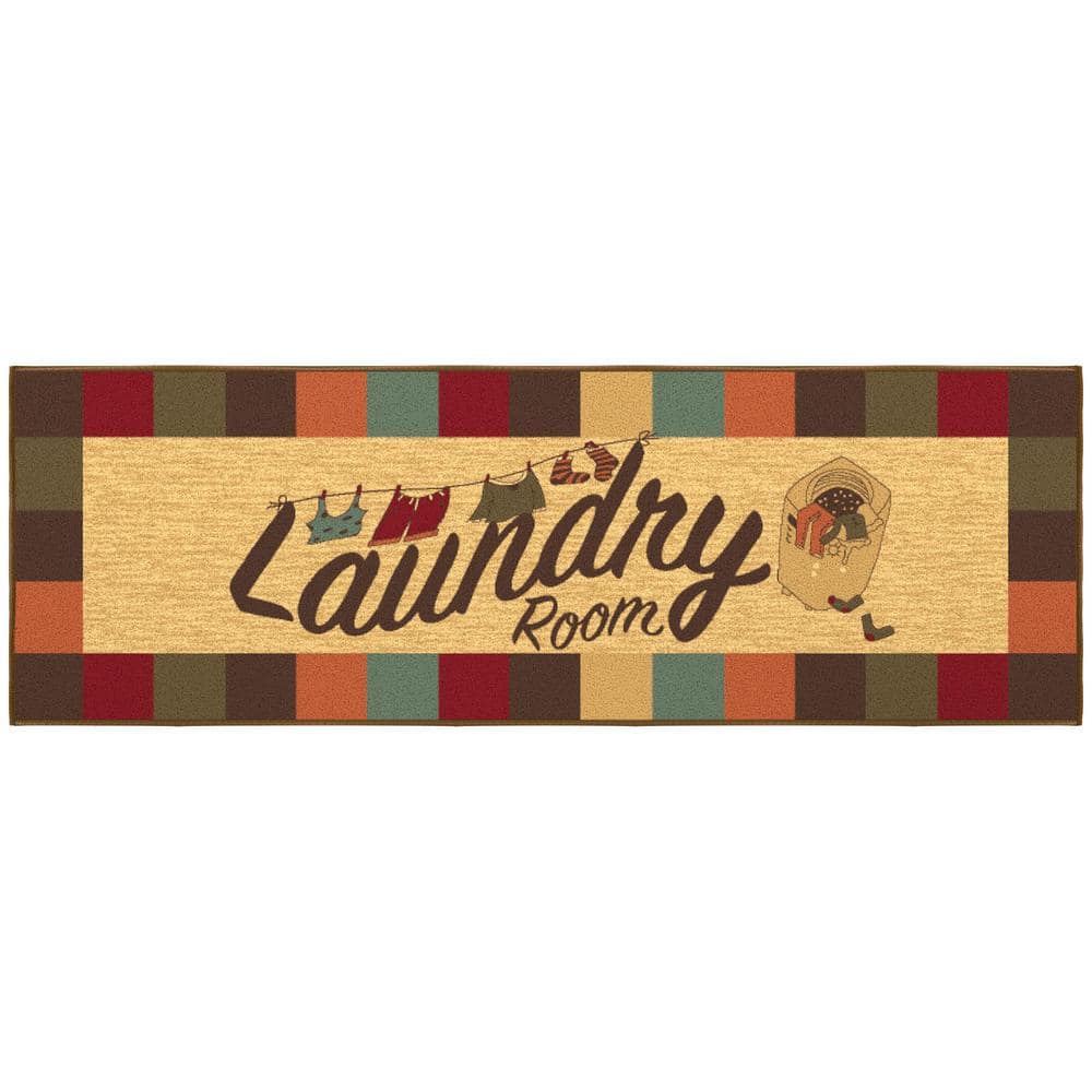 Ottomanson Laundry Collection Non-Slip Rubberback Checkered Border 2x5 ...