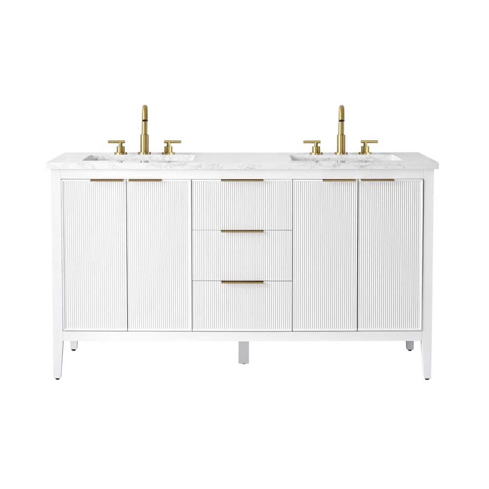 SUDIO Emma 60 in. W Bath Vanity in White with Engineered Stone Top in ...