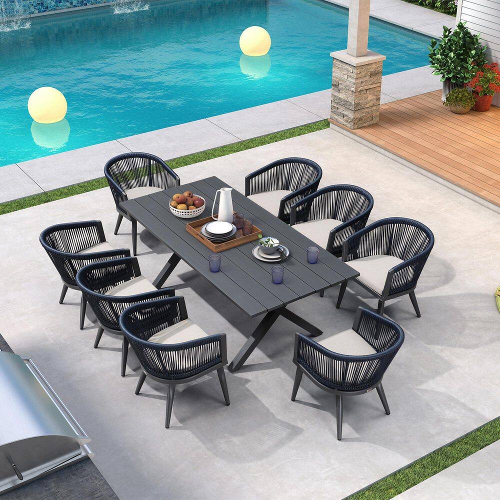 PURPLE LEAF 9-Piece Aluminum All-Weather Wicker Outdoor Dining Set with ...
