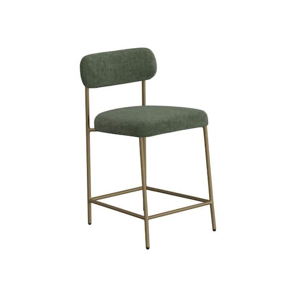 Benjara Iffa Olive Green and Gold Wood Frame Counter Height Chair with ...