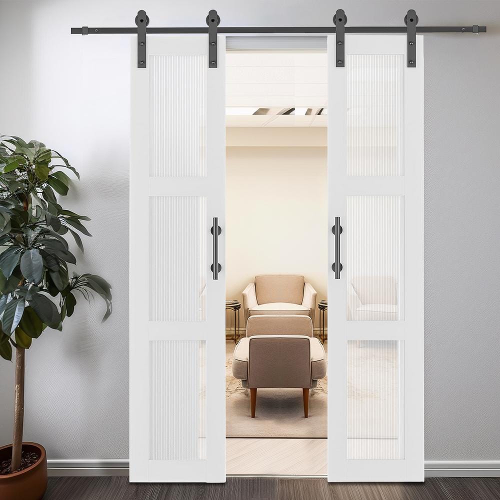 Karl home 36 in. x 84 in. 6-Lite with Ripple Glass White MDF Double ...