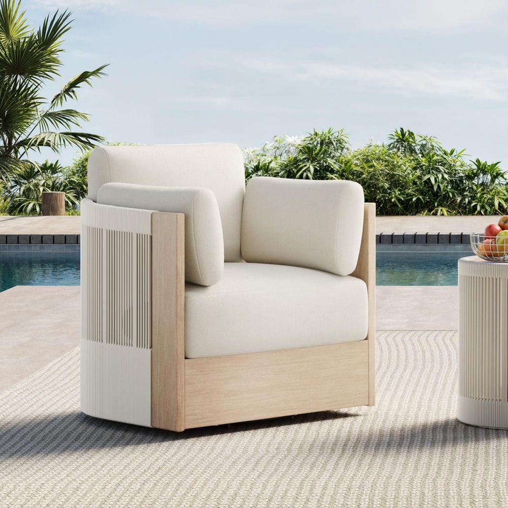 Spruce & Spring Silas Cream Fabric Fully Assembled Swivel Arm Chair ...