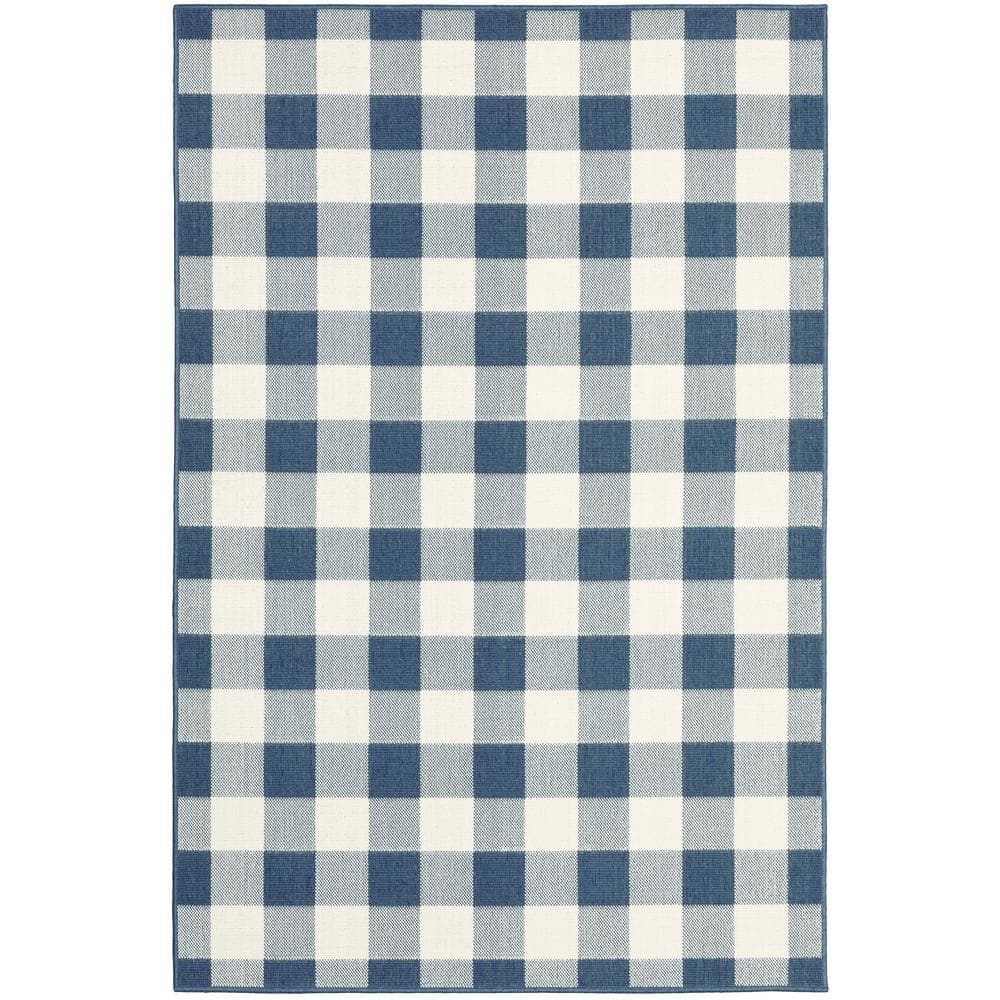 AVERLEY HOME Messina Blue/Ivory 4 ft. x 6 ft. Geometric Gingham Check ...