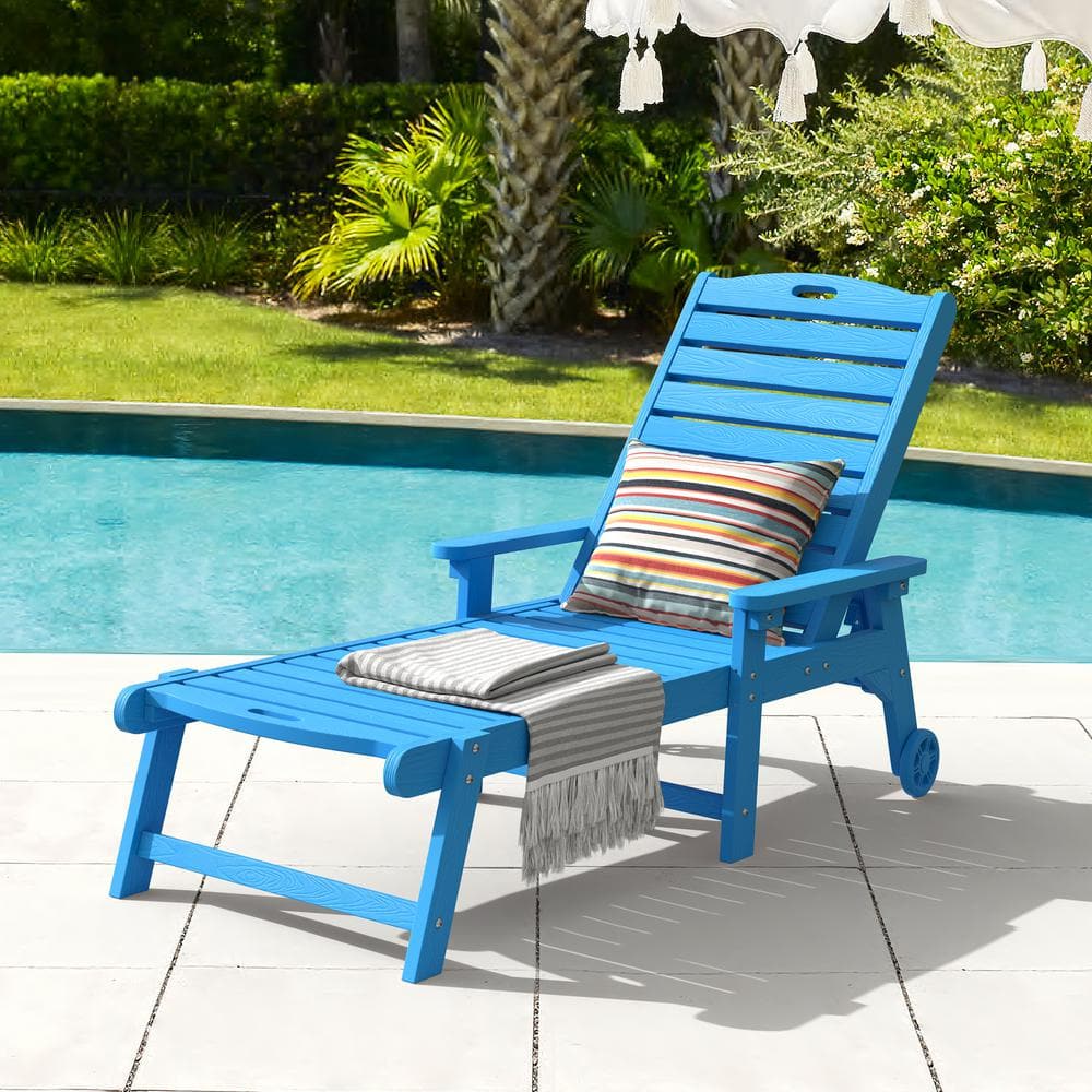 LUE BONA Oversized Plastic Outdoor Chaise Lounge Chair with Wheels and ...