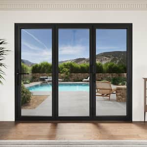 ARK DESIGN 120 in. x 80 in. Left Swing Tempered Glass Black Aluminum ...