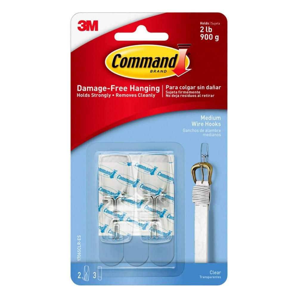 Command 2 lb. Medium Clear Wire Hooks (2 Hooks, 3 Strips) 17065CLR-ES ...