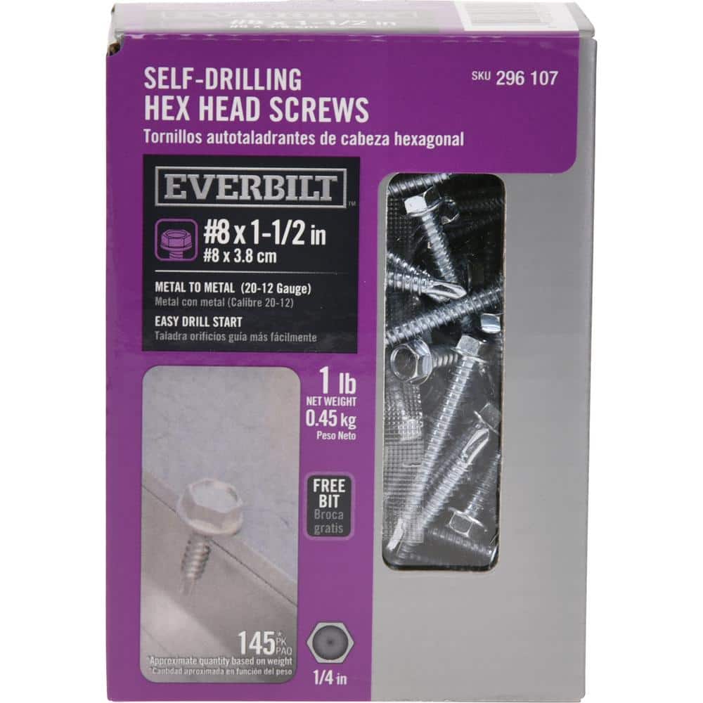 Everbilt #8 1-1/2 in. External Hex Flange Hex-Head Self-Drilling Screws ...