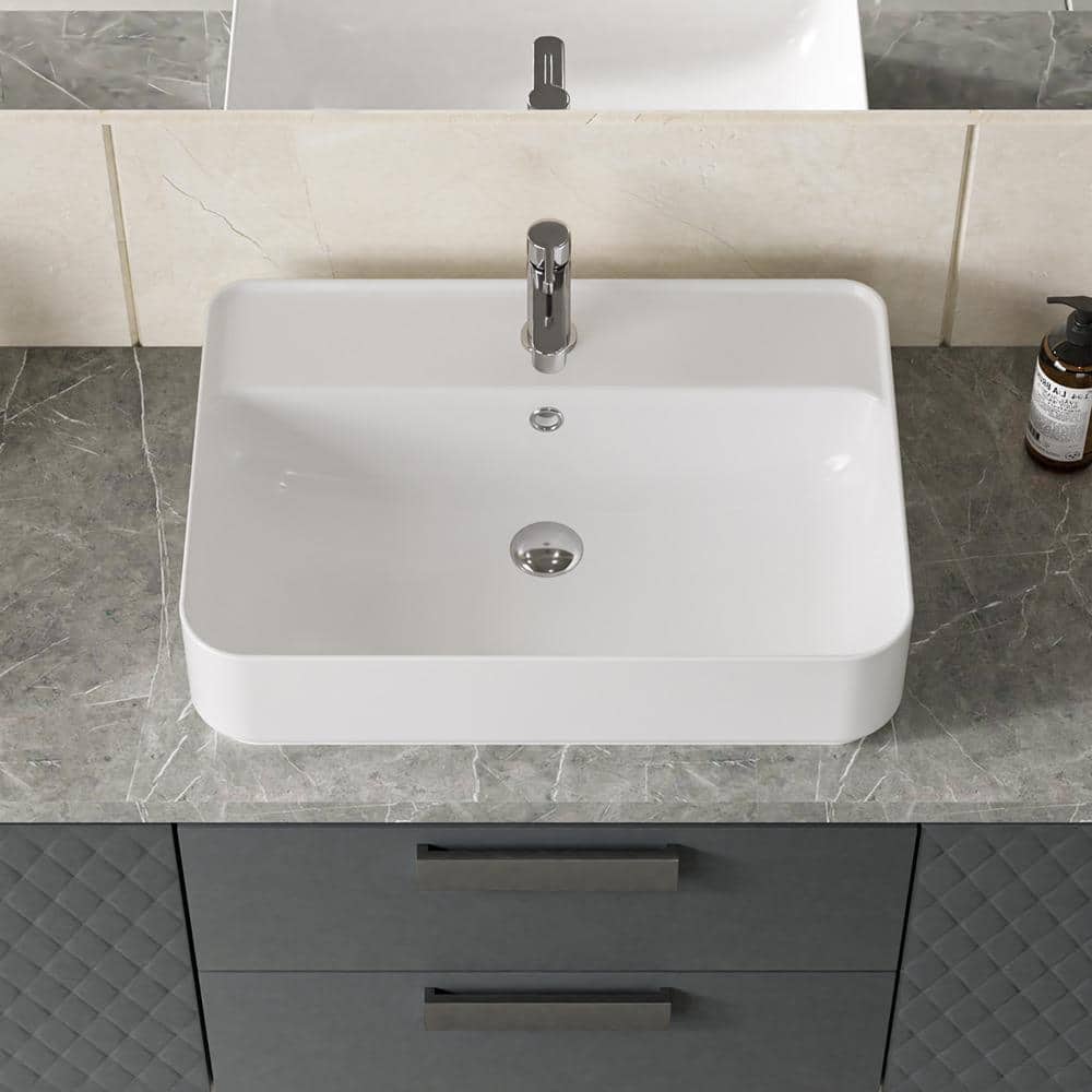 Glacier Bay 24 in. x 17 in. Ceramic Rectangular Vessel Bathroom Sink in ...