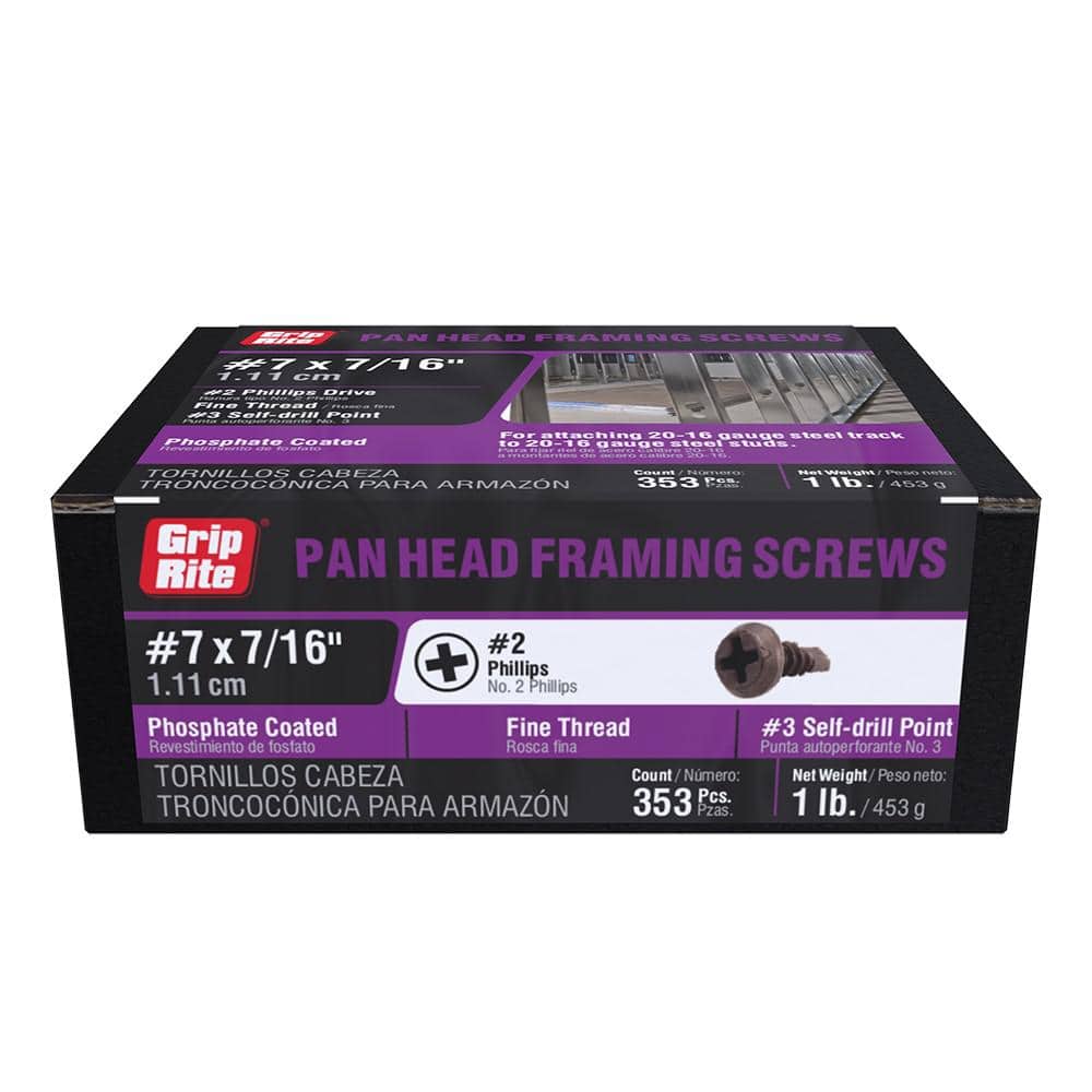 Grip-Rite #7 x 7/16 in. #2 Phillips Phosphate Coated Pan Head Self ...