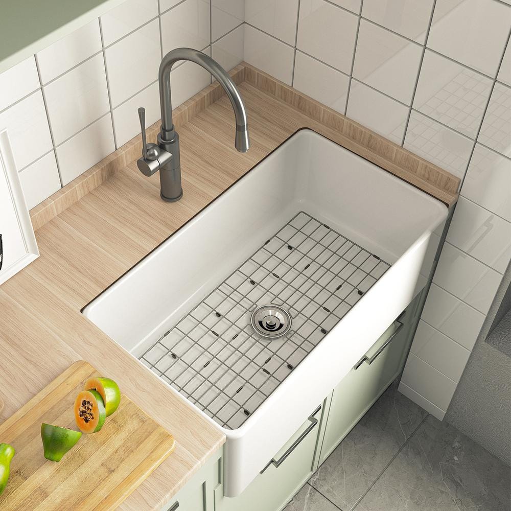 Hanikes Farmhouse Apron-Front Fireclay 30 in. Single Bowl Workstation ...