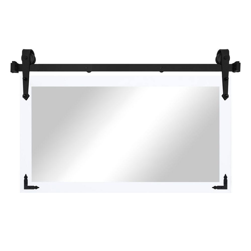 Rayne Mirrors (33 in. W x 54 in. H) Glossy White Mirror with Steel Barn ...