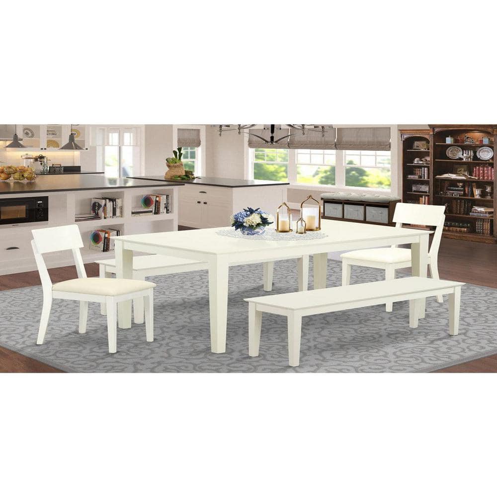East West Furniture 5-Piece Rectangle Linen White Finish Solid Wood Top ...