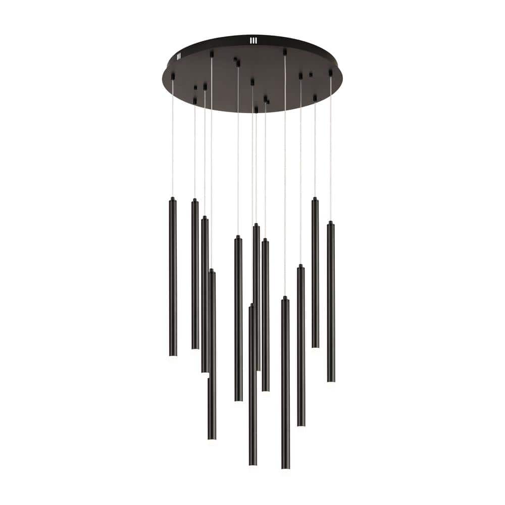 Ameed 12-Light Tassel Tube Flute Integrated LED Matte Black Chandelier ...