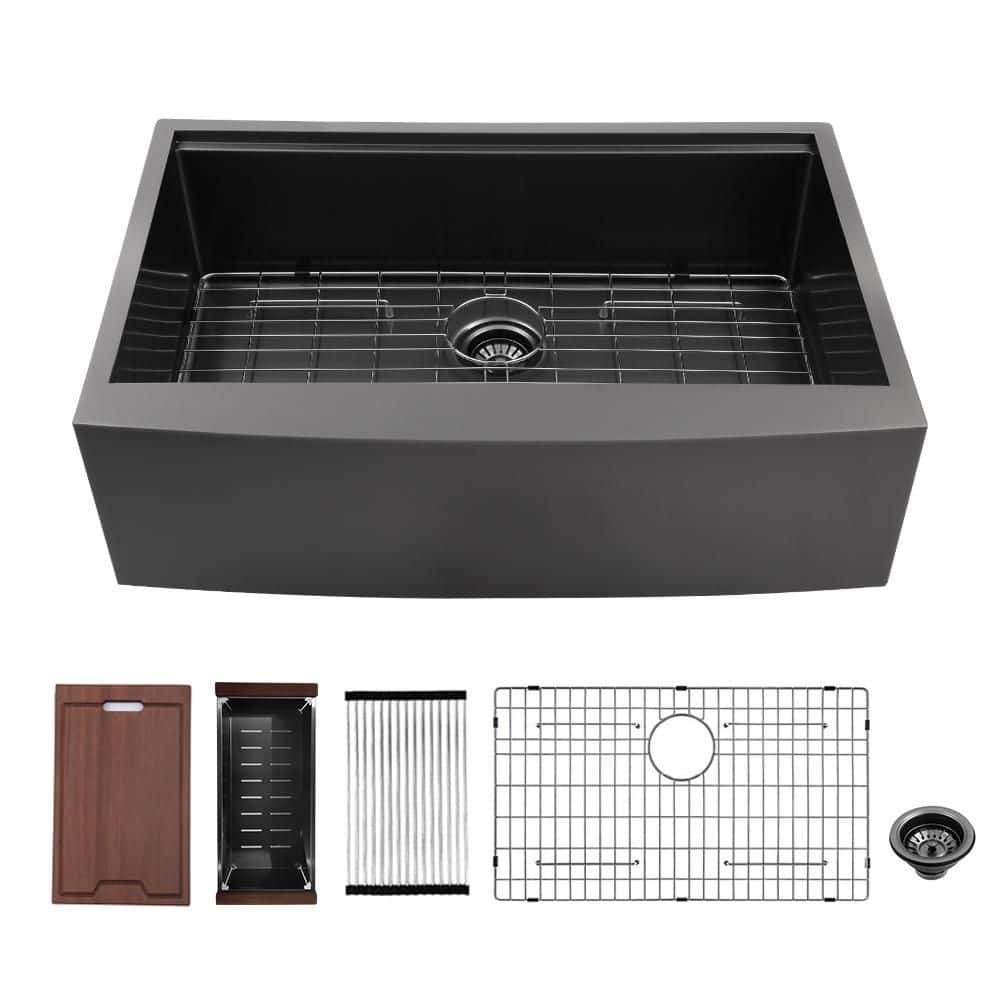 Logmey 16-Gauge Stainless Steel 33 in. Single Bowl Farmhouse Apron ...