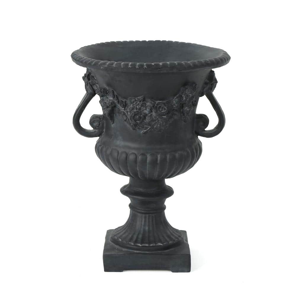 17.3 in. W x 24 in. H Black Lightweight Concrete Garden Urn Planter ...