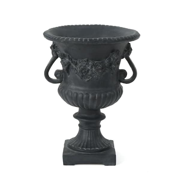 17.3 in. W x 24 in. H Black Lightweight Concrete Garden Urn Planter ...