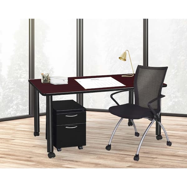 Regency Kee 66 in x 24 in. Mahogany Brown Top Mobile Desk with Storage ...