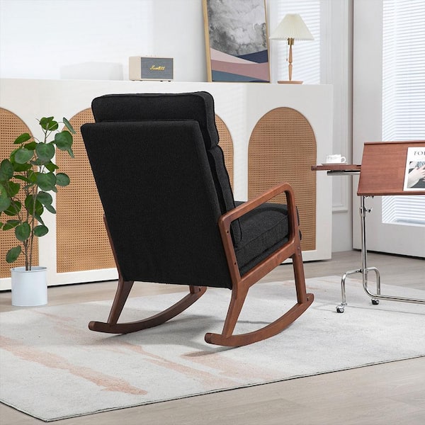 Misopily 2 in 1 Black Wood Convertible Indoor Outdoor Rocking Chair Lounge Chair with Cushions High Backrest and Armrest H2SA11 328B005