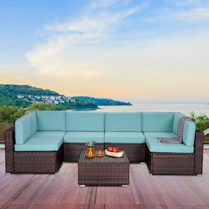 Zeus & Ruta Modern and Comfortable 7-Piece Metal Wicker Outdoor ...