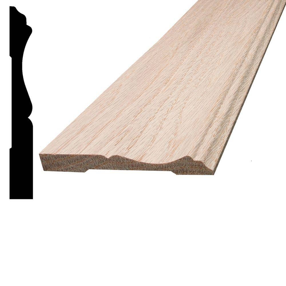 Alexandria Moulding 7/16 in. x 3-1/4 in. x 96 in. Oak Wood Baseboard ...
