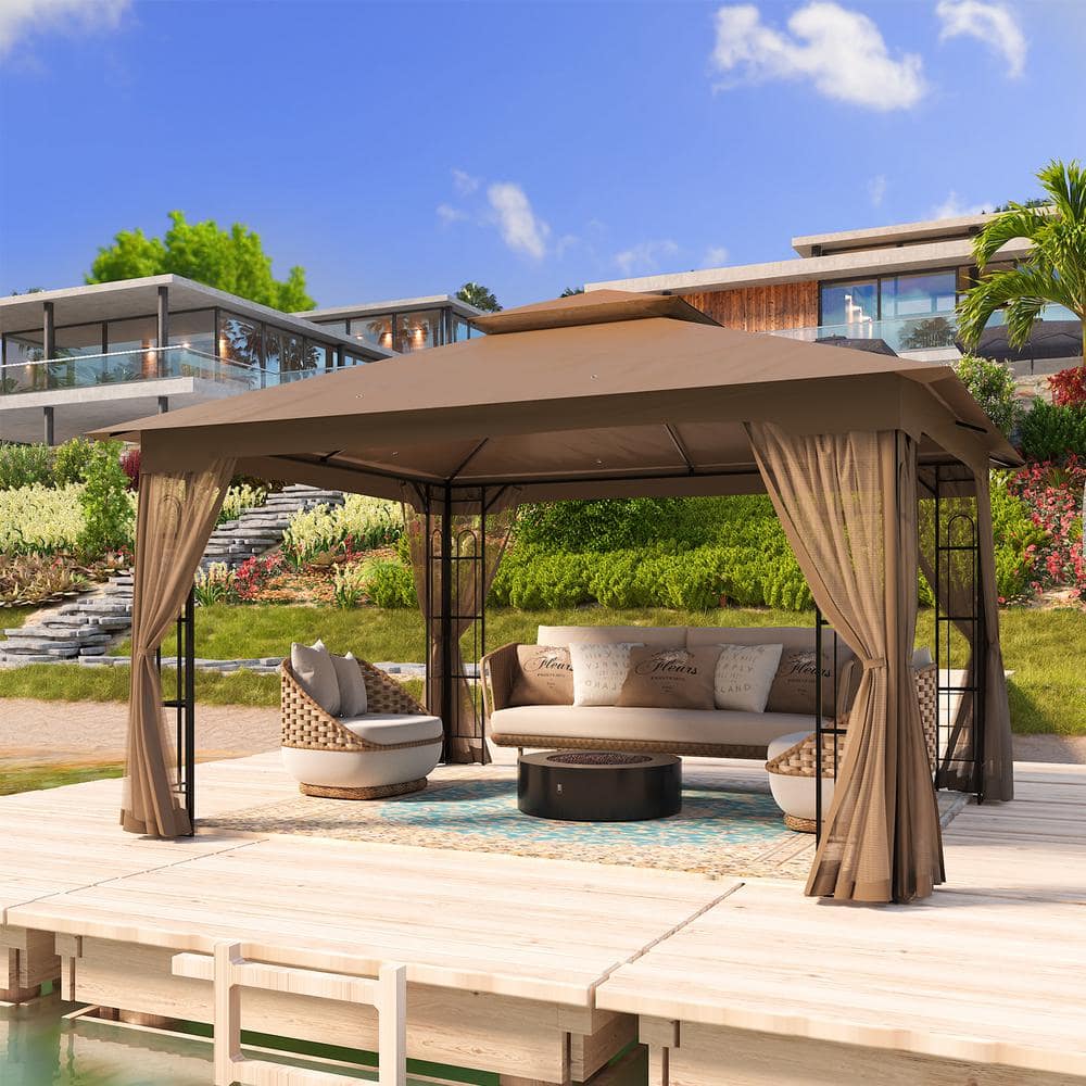 Reviews for COOS BAY 13 ft. x 11 ft. Brown 2-Tier Large Outdoor Gazebo ...