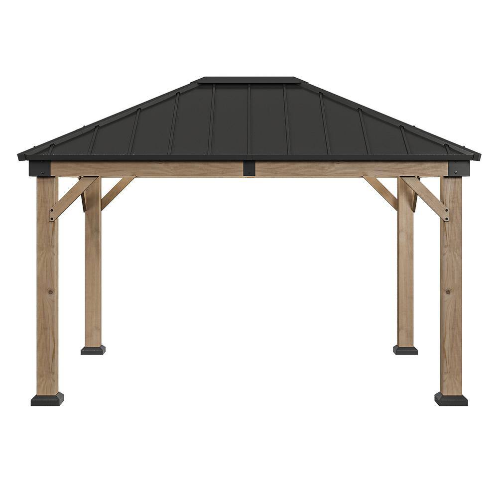 SUNMTHINK 12 ft. x 10 ft. Cedar Wood Frame Hardtop Gazebo with Ceiling ...