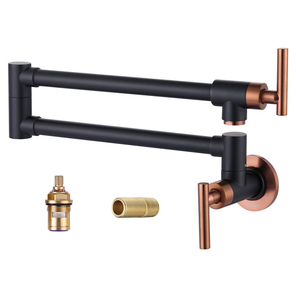 ARCORA Brass Double Handle Wall Mount Pot Filler in Rose Gold and Black ...