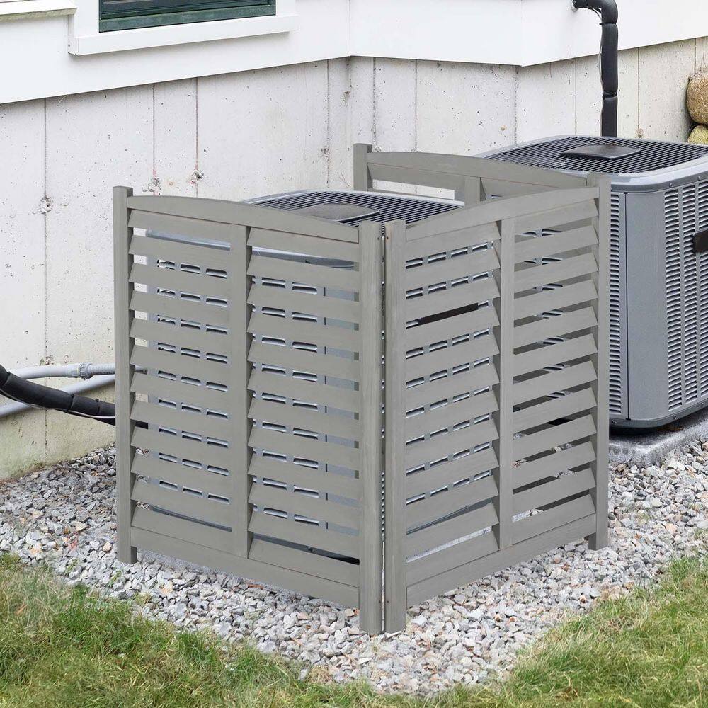 38 in. Gray Wood Garden Fence, Outdoor Screen, Outdoor Air Conditioner ...