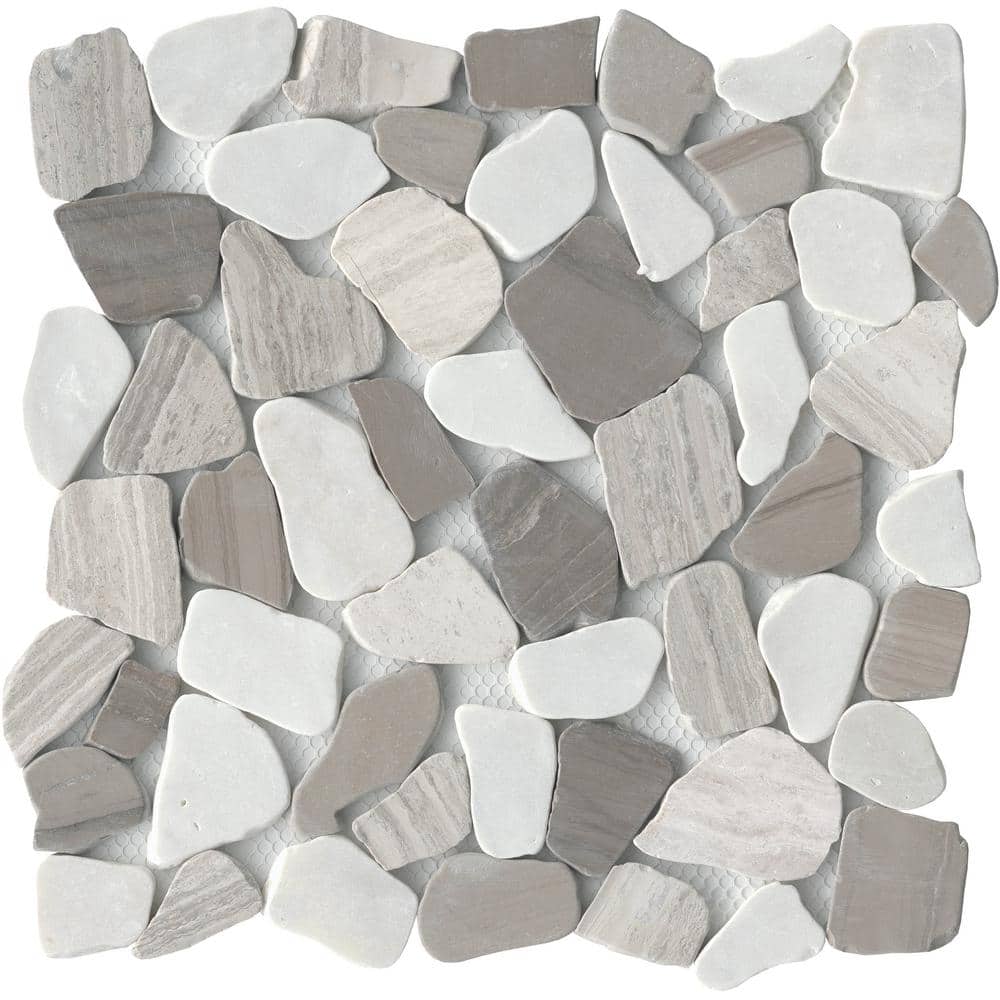 EMSER TILE Cultura Winter 12 in. x 12 in. Pebble Honed Mosaic Floor and ...